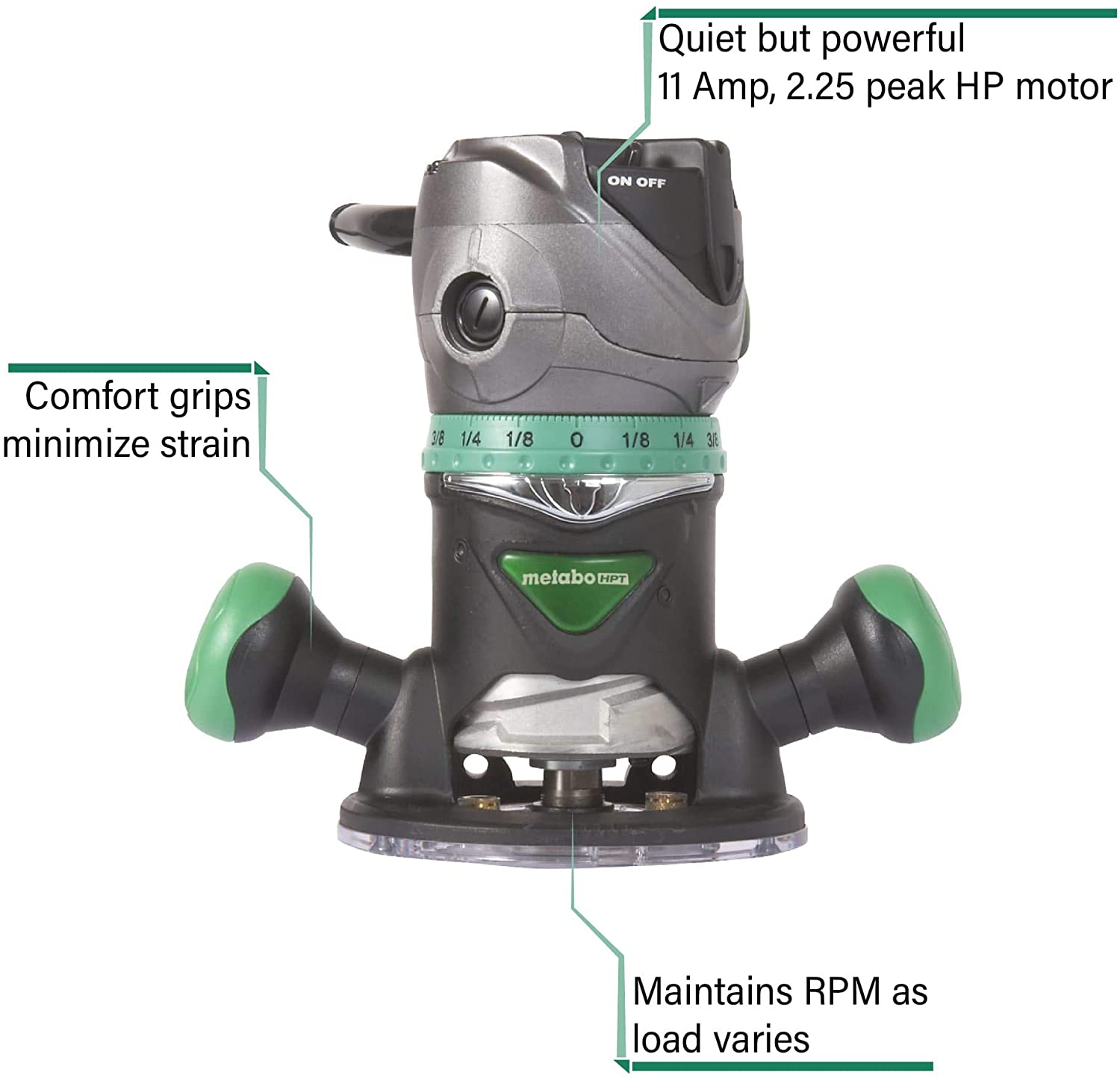 METABO : Router-Base fija-Motor de 11amp.-Pico de 2-1/4 HP-Velocidad ...